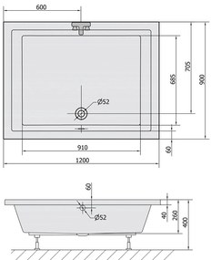 Polysan DEEP hluboká sprchová vanička, obdélník 120x90x26 cm, bílá, 72383