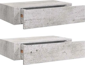 Nástěnné police se zásuvkou 2 ks betonově šedé 40x23,5x10cm MDF 330252