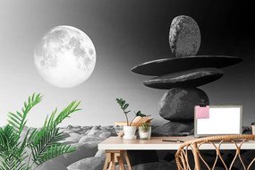 Samolepící tapeta kameny v černobílém měsíčním světle