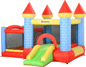 Outsunny skákací hrad s ventilátorem a skluzavkou, bazén, unese až 90 kg pro 3 děti, pro věk 3-8 let, červeno-modro-zelený, 280x260x210 cm