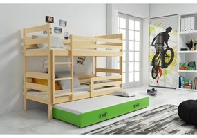 Dětská patrová postel s výsuvnou postelí ERYK 160x80 cm Zelená Borovice