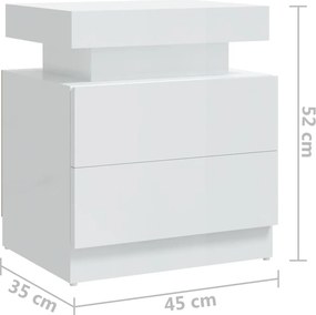 Noční stolek bílý s vysokým leskem 45x35x52 cm kompozitní dřevo 326855