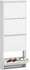 HOMCOM Kovový botník se 4 sklápěcími dvířky pro 8 párů bot 55 x 15 x 139,5 cm Bílý | Aosom