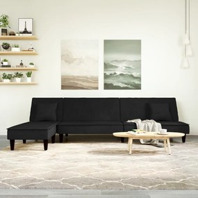 Rozkládací Pohovka Ve Tvaru L Černá 255 X 140 X 70 Cm Samet - Světle šedá