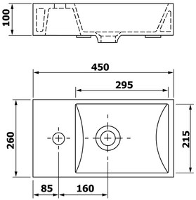 Sapho, MINOS keramické umývátko 45x26cm, levé