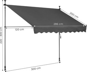 Upínací balkonová sluneční markýza KLODZ 300x120 cm šedá