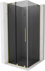 Mexen Velar L, sprchový kout s posuvnými dveřmi 100 x 100 cm, 8mm šedé sklo, zlatá matná, 871-100-100-43-55