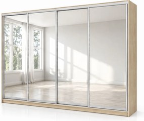Skříň s posuvnými dveřmi 3000x2200x600 4 zrcadla dub sonoma, profil stříbrný