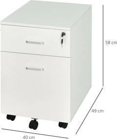 Vinsetto kancelářská zásuvka na kolečkách s uzamykatelným kancelářským kontejnerem s 2 zásuvkami na dokumenty velikosti A4 40x49x58 cm Bílá