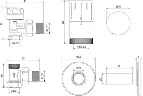 Mexen G05, úhlová termostatická souprava s krytkou, bílá matná, W901-958-904-20