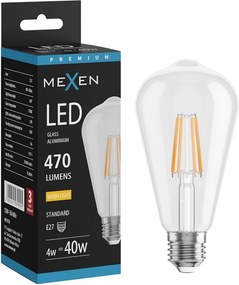 Mexen Vintis, LED filamentová žárovka E27, ST64, 4 W, teplá bílá 2700K, čirá, L152-E27-0427-00