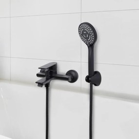 Erga Hary, nástěnná vanová baterie s ruční sprchovou soupravou, černá matná, ERG-YKA-BW.HARY-BLK