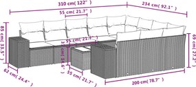 vidaXL 11dílná zahradní sedací souprava s poduškami polyratan [3255436] Barva: beige and cream, Barva polštáře: Bez stolku