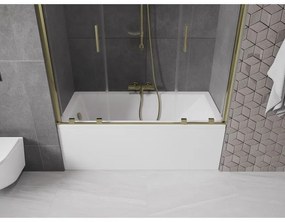 Mexen Velar Duo, 2-křídlová posuvná vanová zástěna 140 x 150 cm, 8mm čiré sklo, zlatý lesklý profil, 896-140-000-02-50