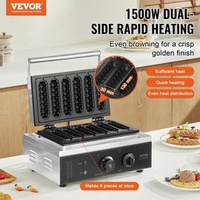 6PCS Komerční výrobník vaflovačů Pekáč na vafle Hot Dog Žehlička na vafle 1500 W