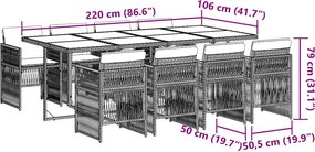 9dílný zahradní jídelní set s poduškami světle šedý polyratan 3210923