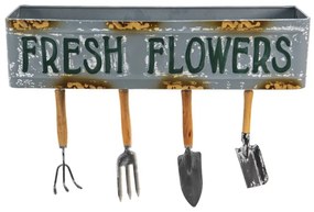Dekorační nástěnná polička se zahradním nářadím Fresh Flowers – 56x16x29 cm