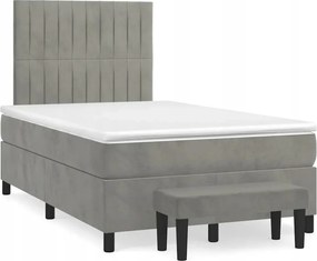Box Spring Postel S Matrací Samet Světle Šedá Svislé pruhy 120 x 190 cm