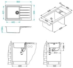 ALVEUS 1132027 - Kuchyňský dřez CADIT 86x50 cm granit/bílá