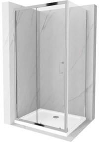 Mexen Apia rozsouvací sprchový kout 130 x 100 cm, Průhledné, Chromovaná + sprchová vanička Flat - 840-130-100-01-00-4010