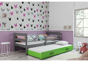 Dětská postel s výsuvnou postelí ERYK 200x90 cm Zelená Šedá