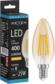 Mexen Vintis, LED filamentová žárovka E14, C35, 4 W, teplá bílá 2200K, jantarová, L154-E14-0422-50