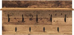 věšák, nástěnný, 1 prkno, háčky, kompozitní dřevo, 40x80x12 cm, staré dřevo, Dekorino TK20260018