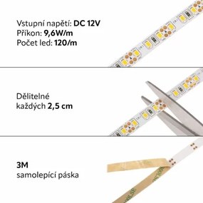 LED pásek 12CRI12096 12V 9,6W/m neutrální bílá CRI96 š=8mm 073343 (délka 5m)