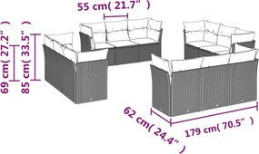 12dílná zahradní sedací souprava s poduškami hnědá polyratan 3249172