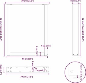 vidaXL Nohy k jídelnímu stolu ve tvaru U, 2 ks, ocel, 70 x (72-73) cm, ocel [4013185] Barva: Bílá