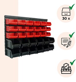 Závěsný organizér do dílny ORDER, 30 boxů, 64x2x38cm, červená/černá Jurhan