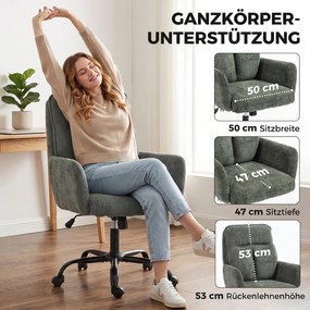 HOMCOM Kancelářská židle do home office, počítačová židle se širokým sedákem, středně vysoká opěradla, vzhled lnu, tmavě zelená