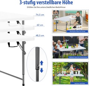 Costway Skládací stůl Dvojitý skládací s výškovým nastavením, bílý