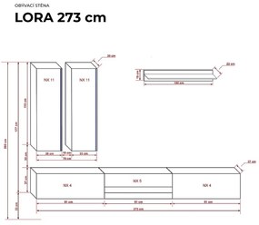 Ral Obývací stěna LORA 273 cm - Černý lesk