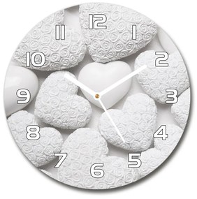Wallmuralia Skleněné hodiny kulaté Bílé pozadí srdce fi 30 cm