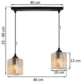 Závěsné svítidlo Riffle Square, 2x medové skleněné stínítko, b