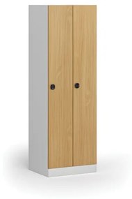 Kovová šatní skříňka, 2-dveřová, 1850 x 600 x 500 mm, kódový zámek, laminované dveře, buk