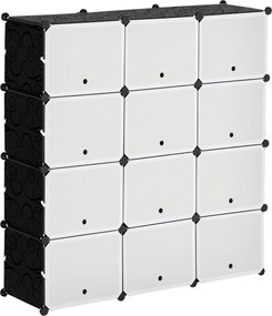 HOMCOM Botník Úložný box s 12 kostkami DIY zásuvný regál s dvířky Plastová ocel Černá+bílá 125 x 32 x 125 cm | Aosom