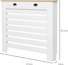 HOMCOM Kryt radiátoru, Stěna radiátoru, Horizontální lamelový rošt, se 2 zásuvkami, pro obývací pokoj, ložnici, chodbu, dřevo, 111 x 19 x 95,5 cm, Bí…