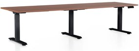Výškově nastavitelný stůl OfficeTech Long, 260 x 80 cm, černá podnož, ořech