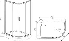 Novoterm Asymetrický sprchový kout NV-Solid RA CHR 80x100, chrom/transparent - bez vaničky