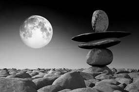 Samolepící tapeta kameny v černobílém měsíčním světle - 300x200 cm