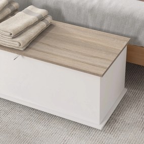 Dřevěná úložná truhlice HOMCOM s víkem, max. zatížení 120 kg pro ložnici a obývací pokoj, 100x40x40 cm, Přírodní a Bílá
