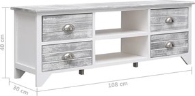 vidaXL TV stolek 108 x 30 x 40 cm masivní dřevo pavlovnie [338513] Barva: Bílo-šedá