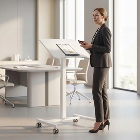 HOMCOM výškově nastavitelný stojací stůl 75–114 cm — mobilní stolík na notebook s naklápěcí deskou, bezpečnostní zarážkou, ocelovým rámem, pneumatick…