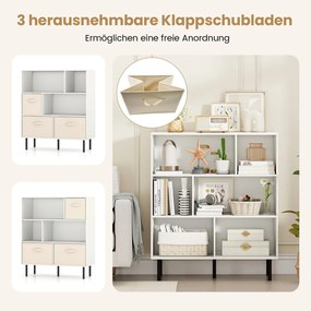 Costway 6-Cube knihovna s 3 odnímatelnými skládacími látkovými zásuvkami 3-Tier