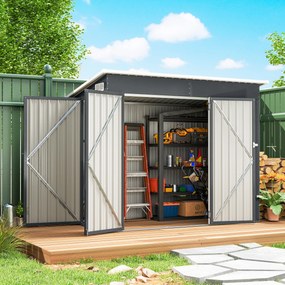 Outsunny plechový zahradní domek 2,68 m² – zamykatelný, 3 dveře, větraný, pultová střecha, rukavice v balení (234 × 132 × 185 cm)