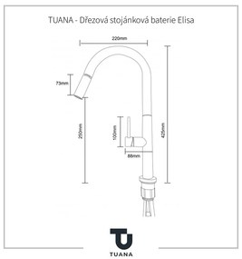 Tuana Elisa, dřezová stojánková baterie, černá matná, CER-TU-428179