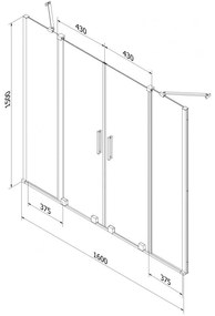 Mexen Velar Duo, 2-křídlová posuvná vanová zástěna 160 x 150 cm, 8mm šedé sklo, zlatý matný profil, 896-160-000-42-55