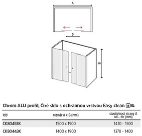 Mereo Mereo, Sprchové dveře, Lima, čtyřdílné, zasunovací, chrom ALU, sklo Čiré, CK80443K